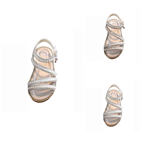 Flower Girl Pearl Sandals, Summer Open Toe Strap Flats for Little ...