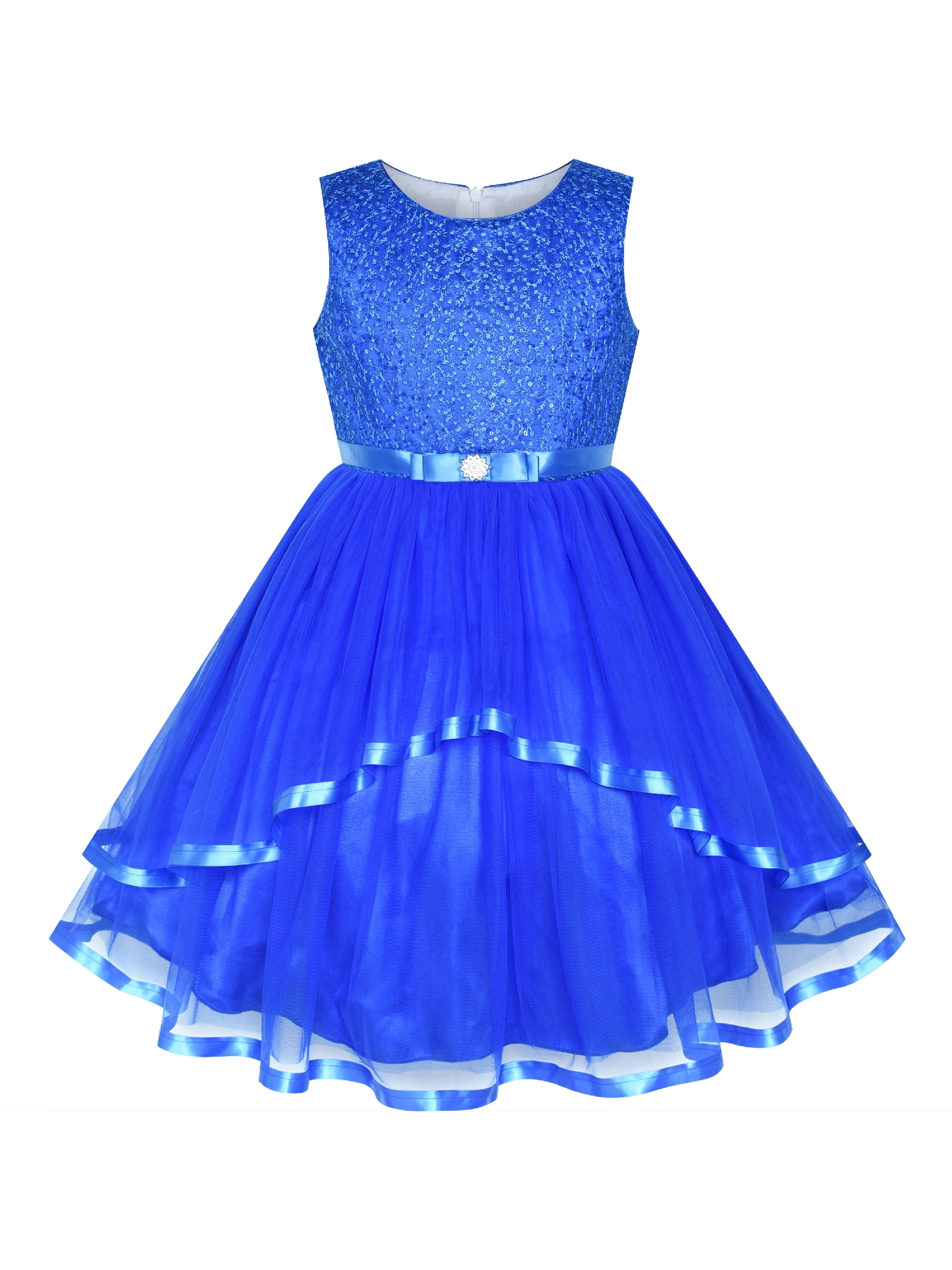 Flower Girls Dress Cobalt Blue Belted Wedding Party Bridesmaid 7 Years ...