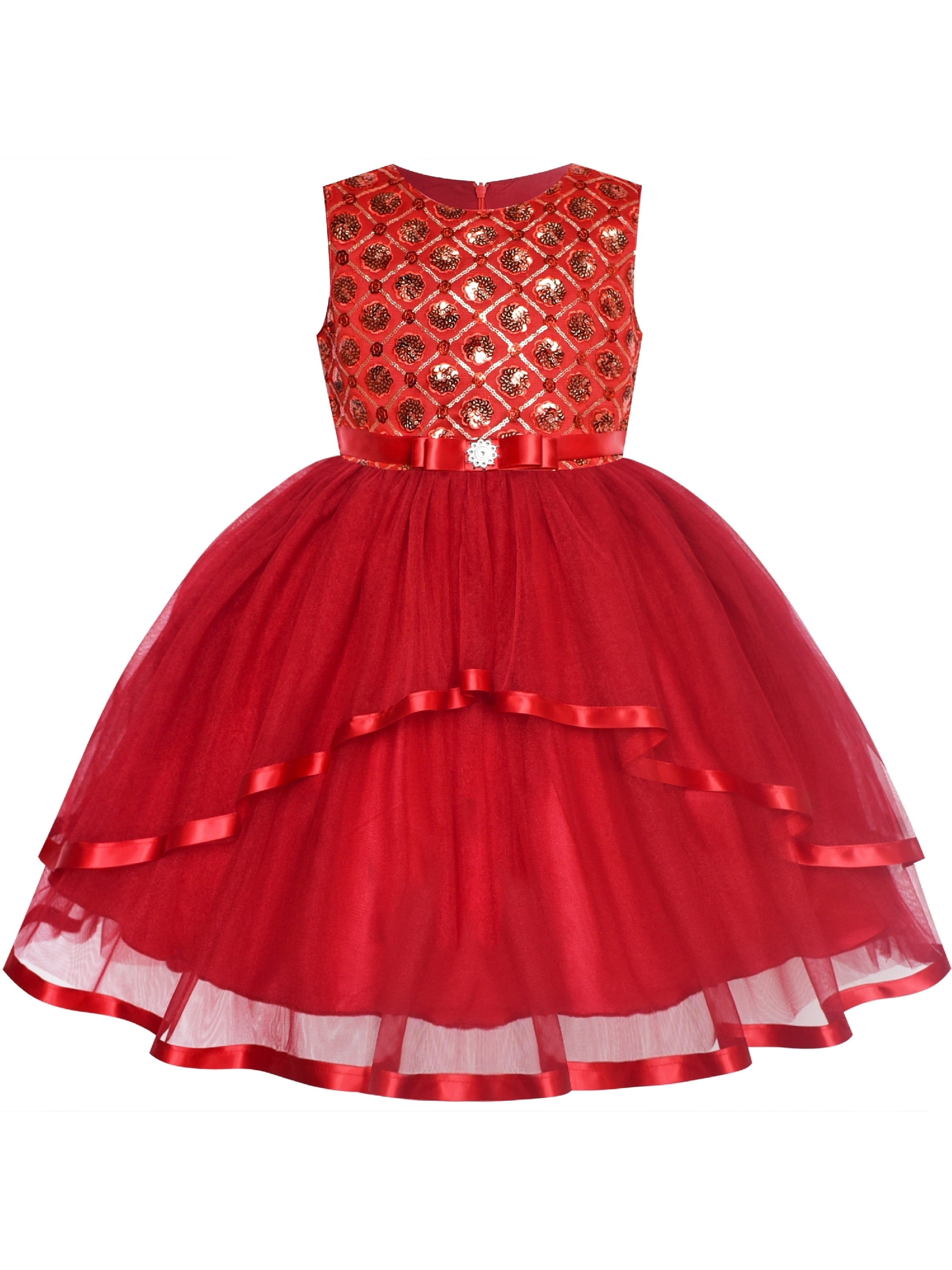 Flower Girls Dress Dark Red Sequins Bridesmaid Wedding Party 10 Years ...