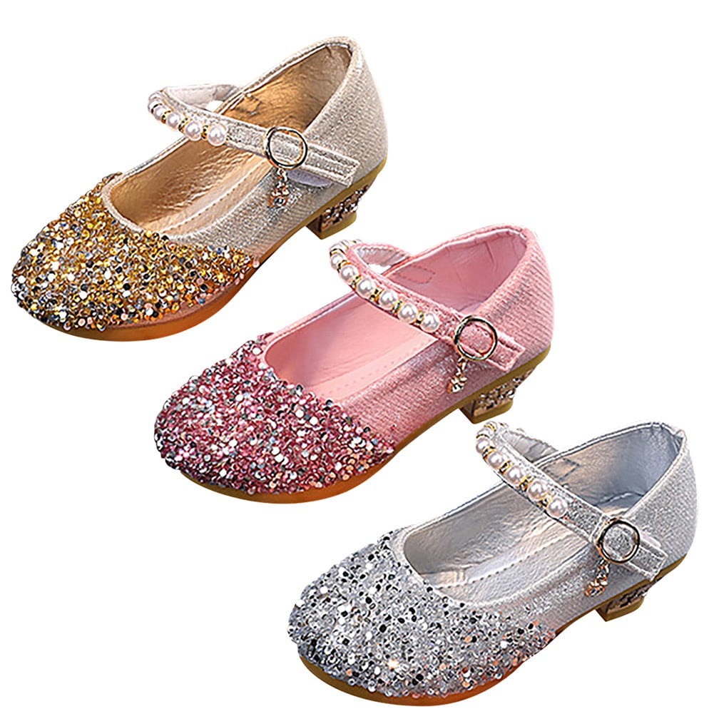 Flower Girls Dress Shoes Wedding Party Heel Mary Jane Princess Shoes ...