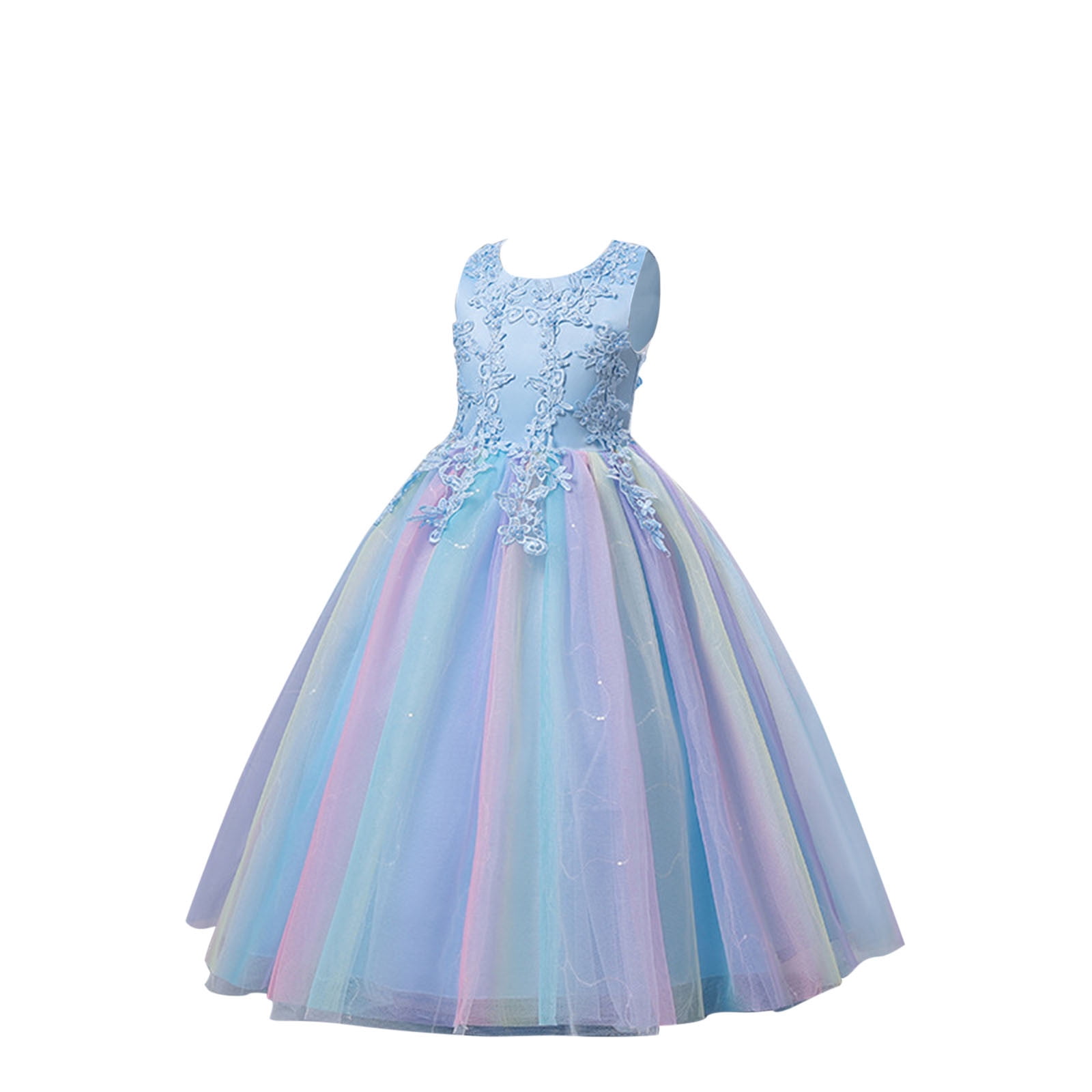 Flower Girls Embroidered Rainbow Color Tulle Dress for Kids Baby ...