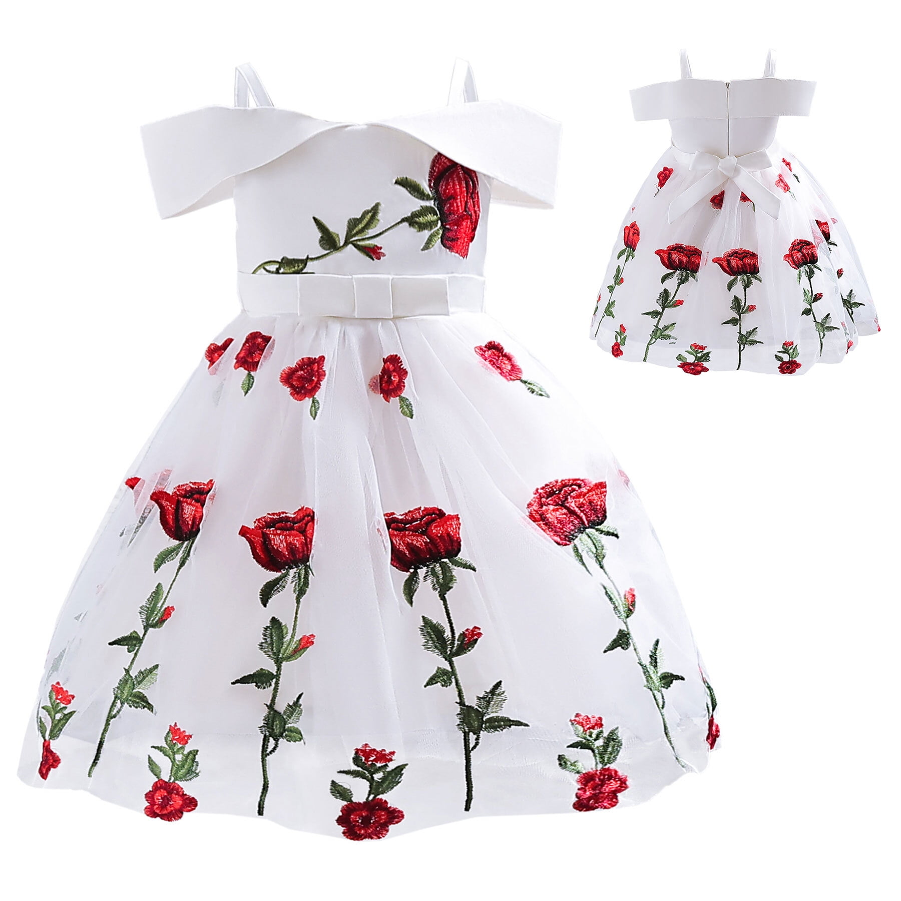 Flower Girls Floral Dress off-Shoulder Floral Princess Birthday Gown ...