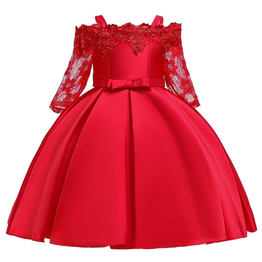 Flower Girls Lace Off Shoulder Princess Dress Pageant Evening Wedding ...