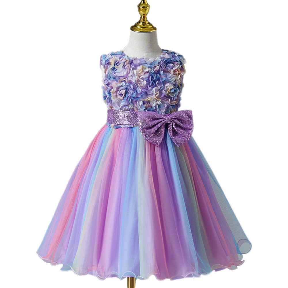 Flower Girls Rainbow Tutu Birthday Party Princess Dress Pageant Gown ...