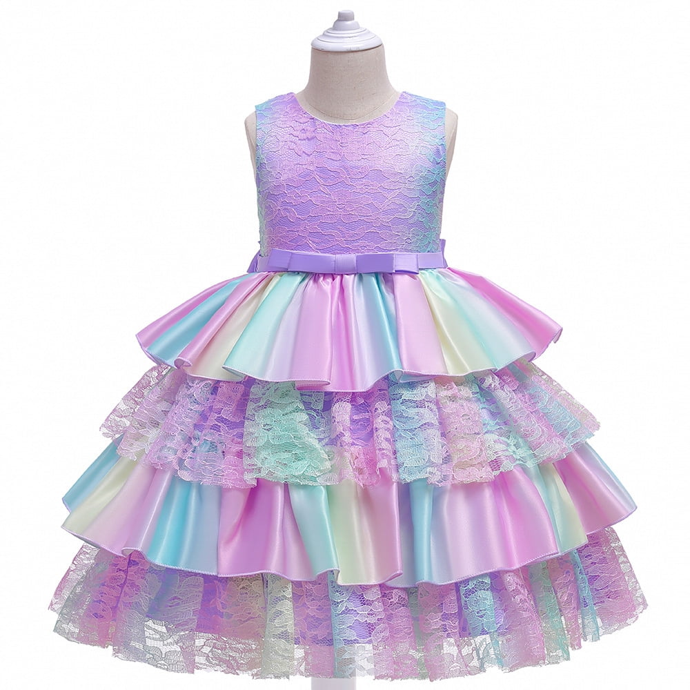 Flower Girls Ruffle Lace Dress Wedding Pageant Formal Birthday Dresses ...