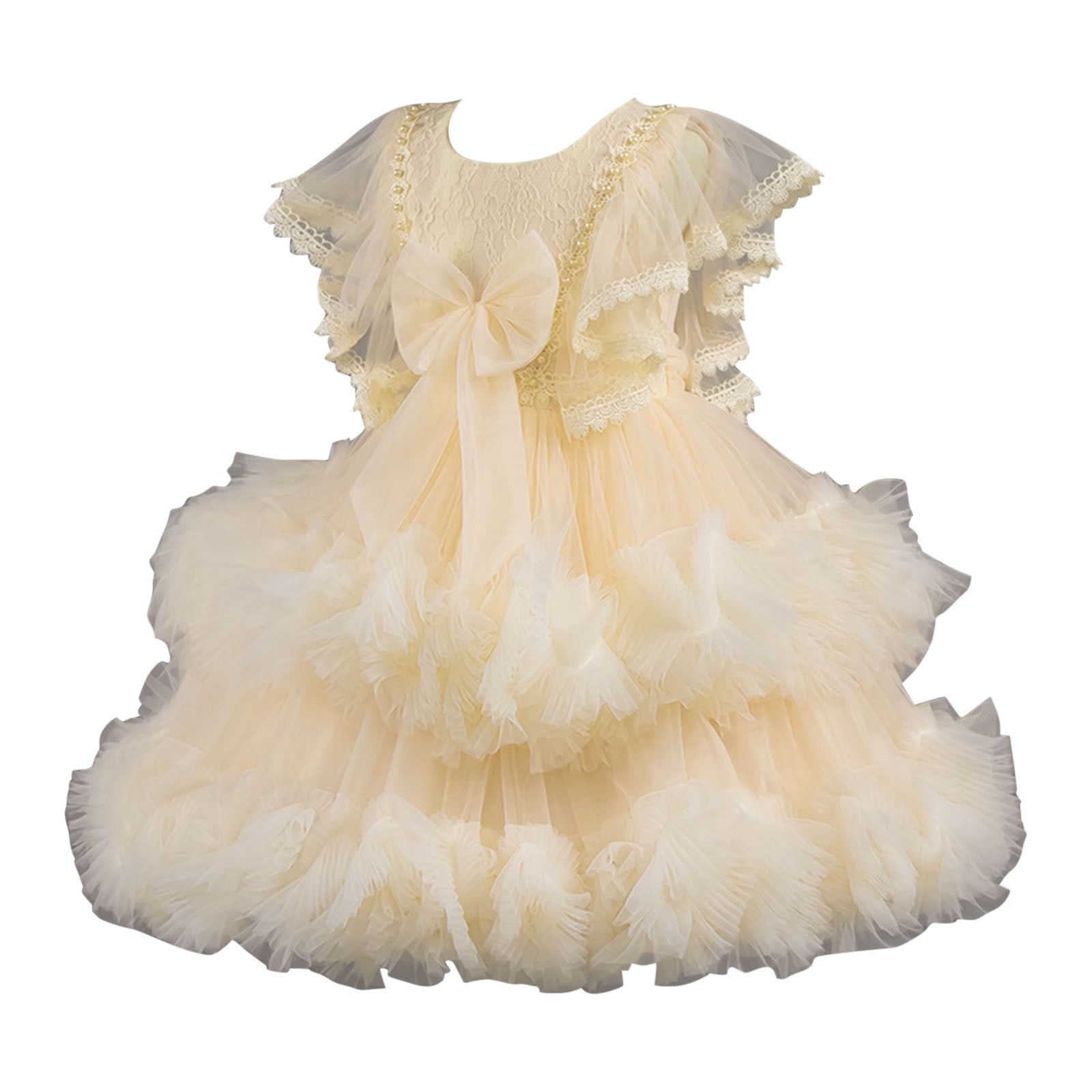 Flower Girls Tulle Dress Princess Cute Ruffle Cold Shoulder Dresses ...