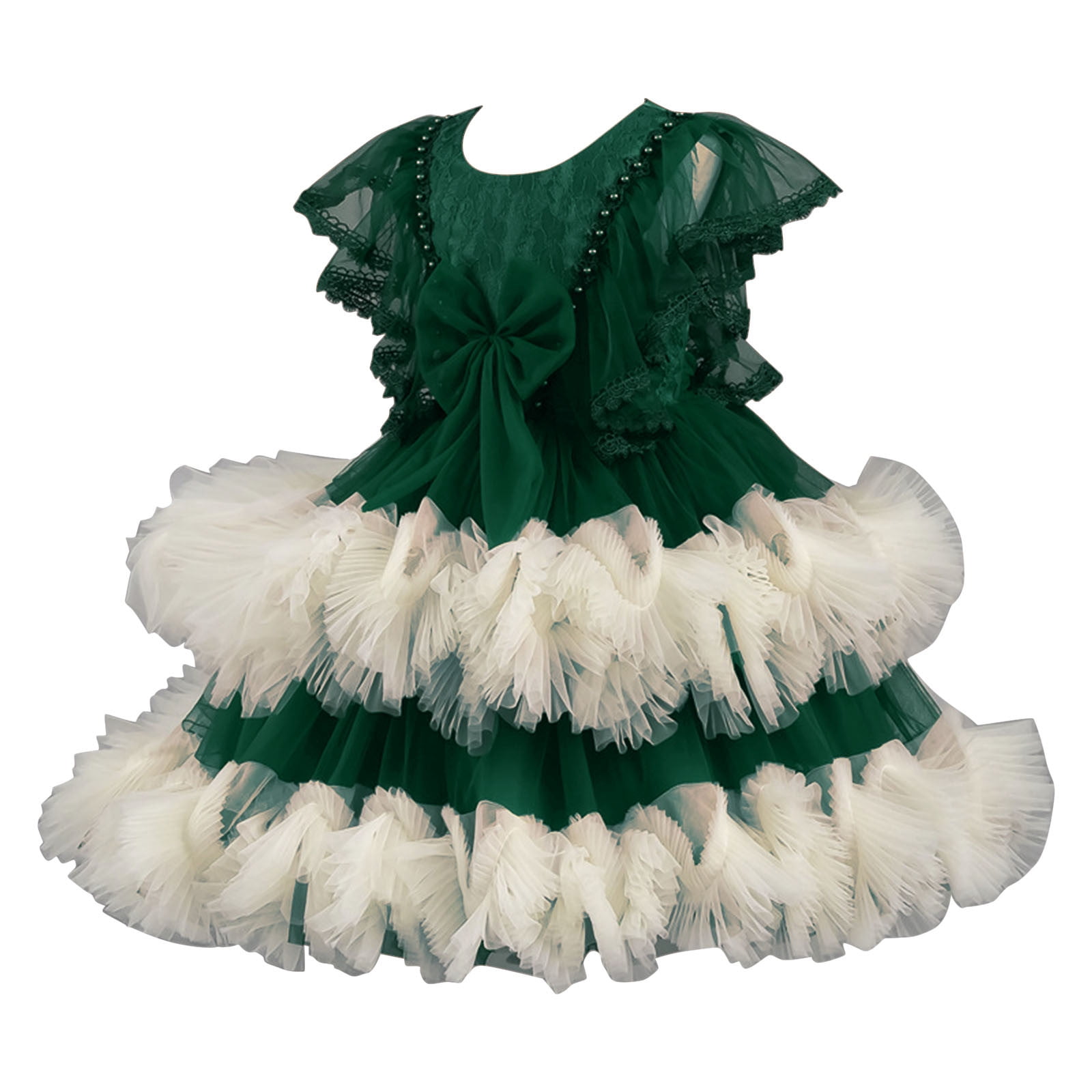 Flower Girls Tulle Dress Princess Cute Ruffle Cold Shoulder Dresses ...