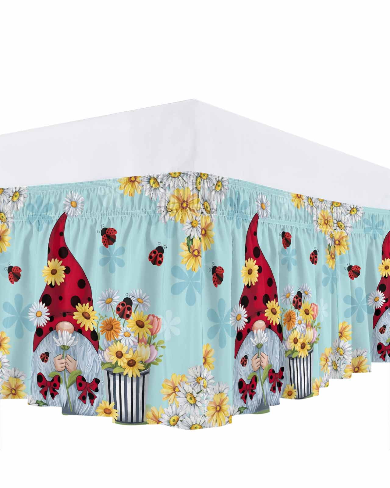 Flower Gnome Bed Skirt California King Size 16 Inch Drop, White Yellow ...
