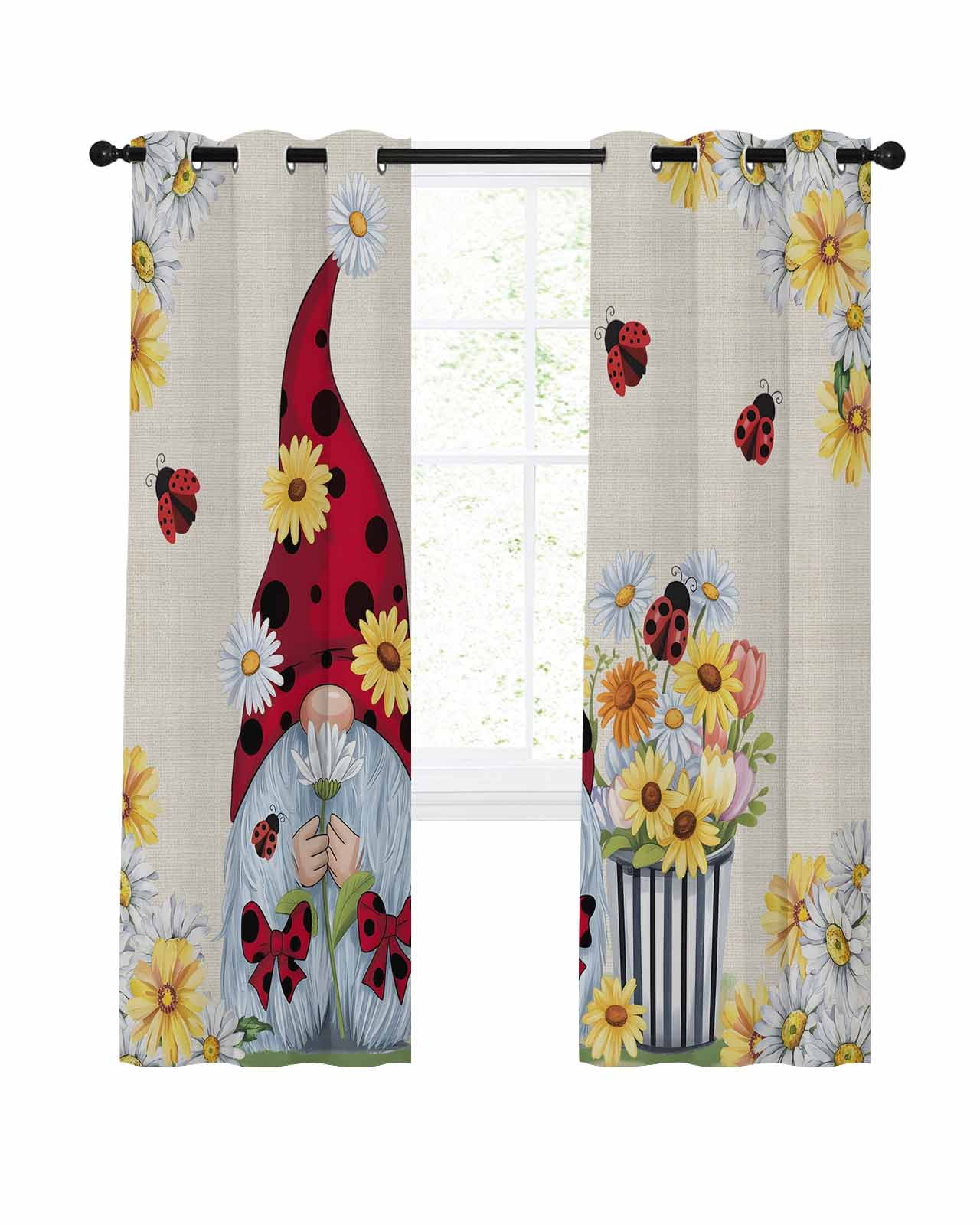 Flower Gnome Blackout Curtains 72 Inch Length White Yellow Flowers ...