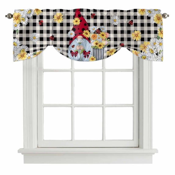 Flower Gnome Tie Up Valance for Windows, White Yellow Flowers Daisy ...