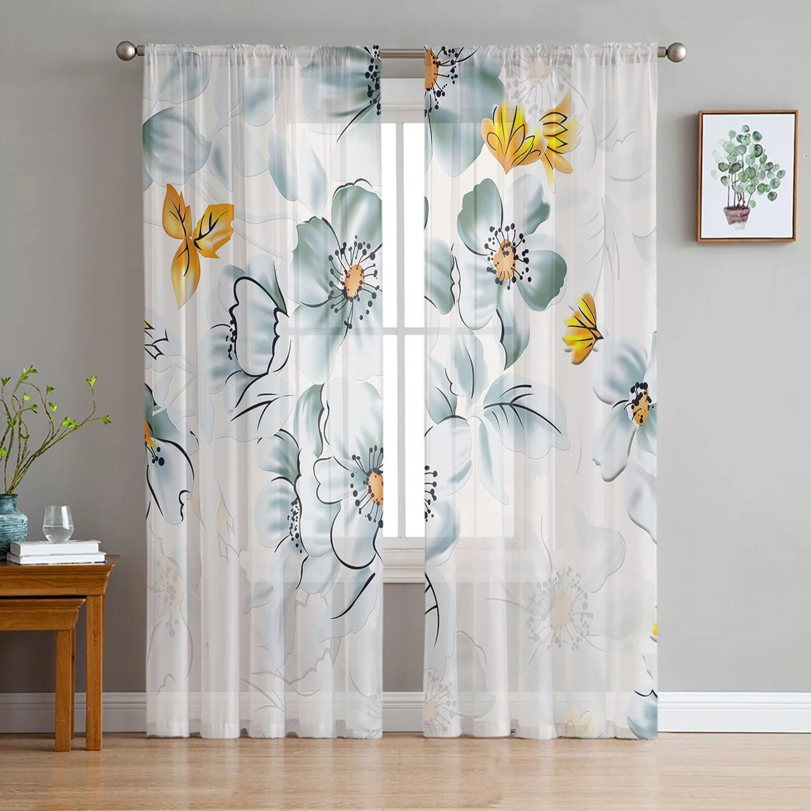 Flower Gradient Leaf Modern Tulle Curtains for Living Room Bedroom Home ...
