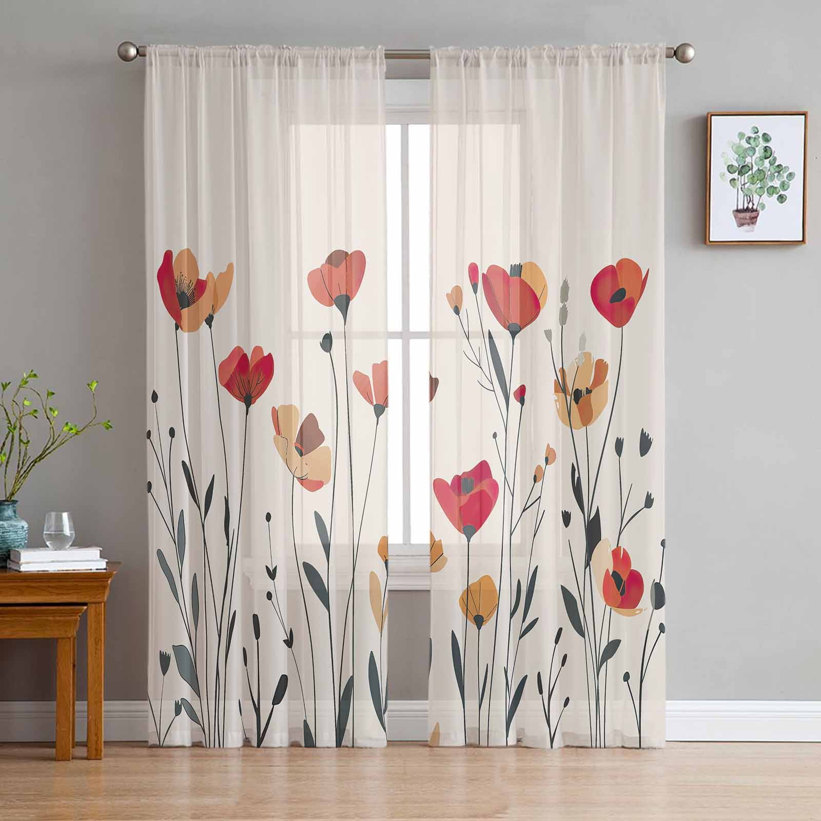 Flower Gradient Window Tulle Curtains for Living Room Kitchen Modern ...
