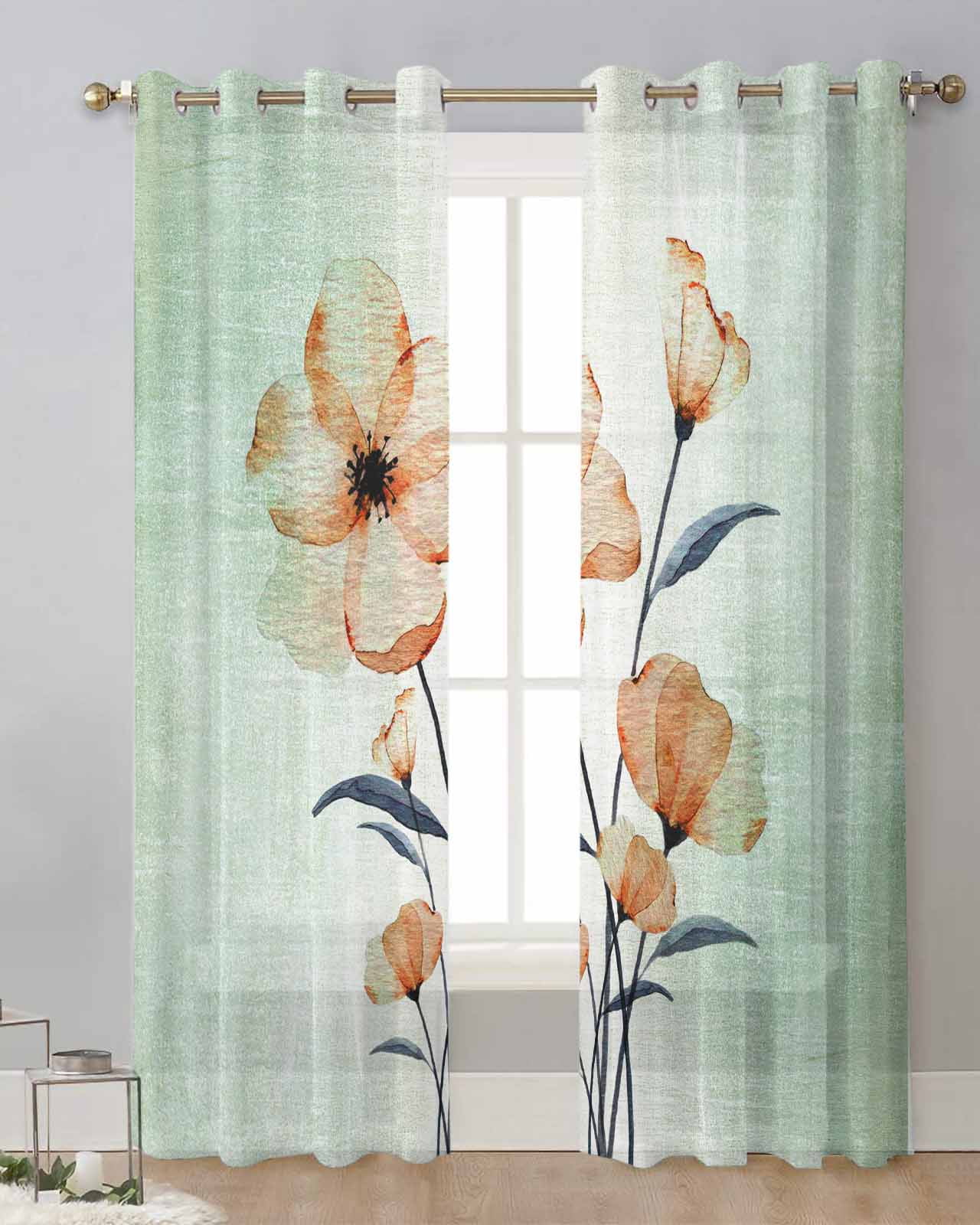 Flower Gradual Decadent Style Bedroom Voile Curtain Window Treatment ...