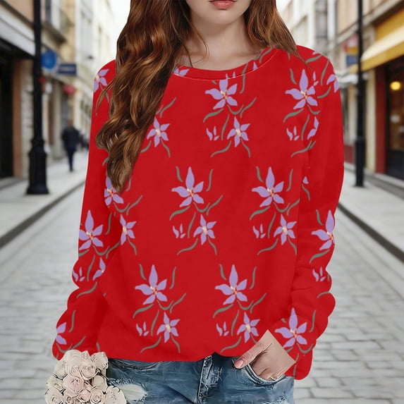 Flower Graphic Sweatshirt for Women Minimalistic Floral Printed ...