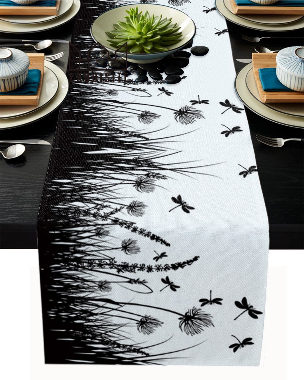 Flower Grass Dragonfly Black Coffee Table r Dinner Table ration Wedding ...