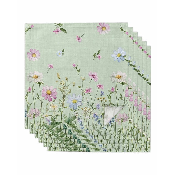 Flower Green Cloth Napkins Set of 6 Reusable Dinner Napkins, Blue Pink ...