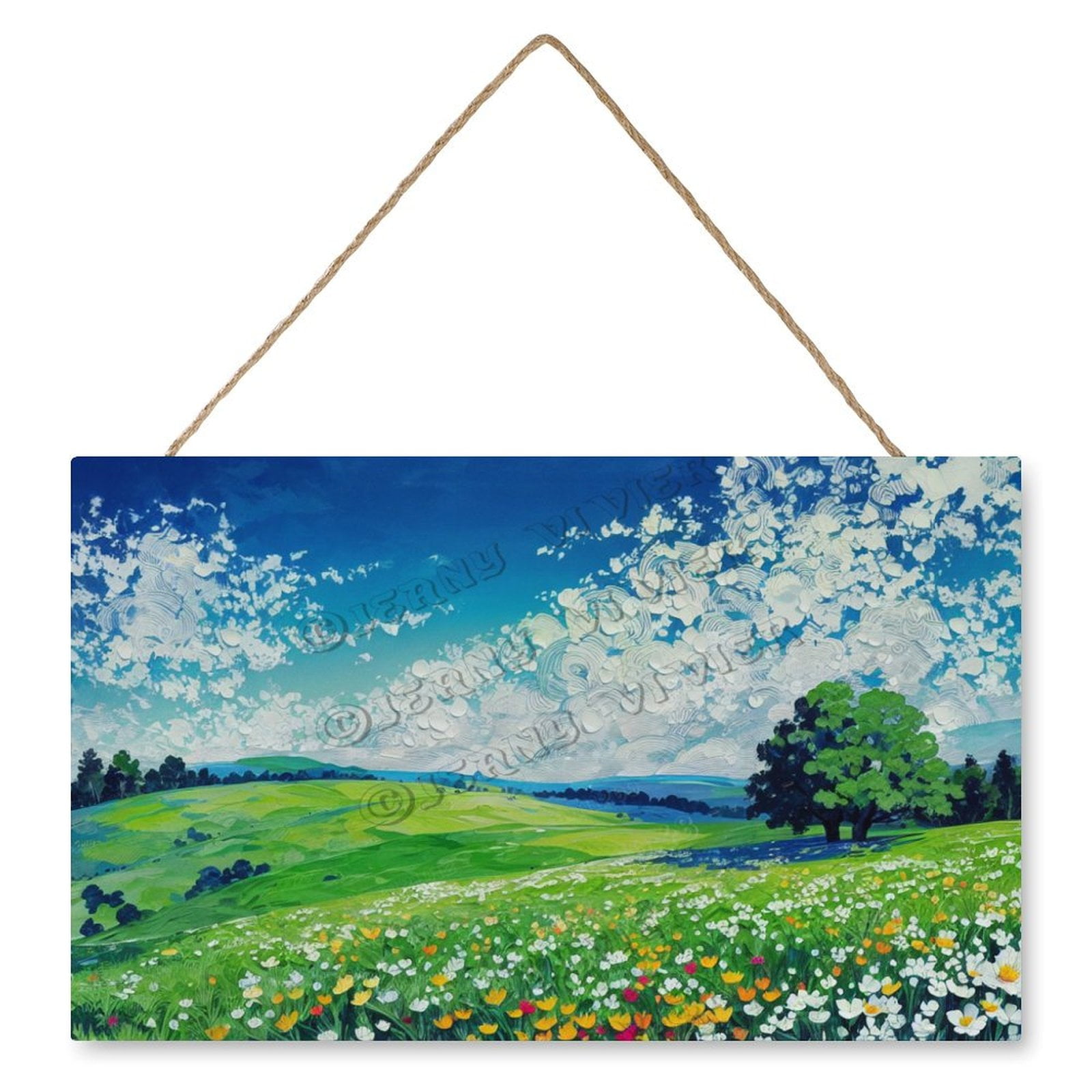 Flower Green Hill Cloud Hanging Wood Sign Home Decorative, Rustic ...