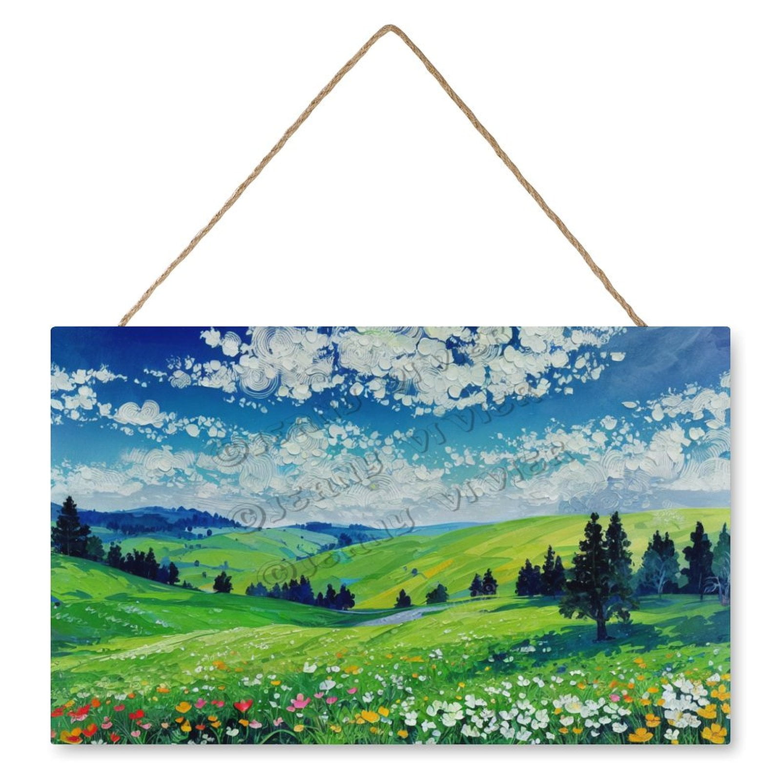 Flower Green Hill Cloud Rustic Wood Hanging Sign Farmhouse Hanging ...