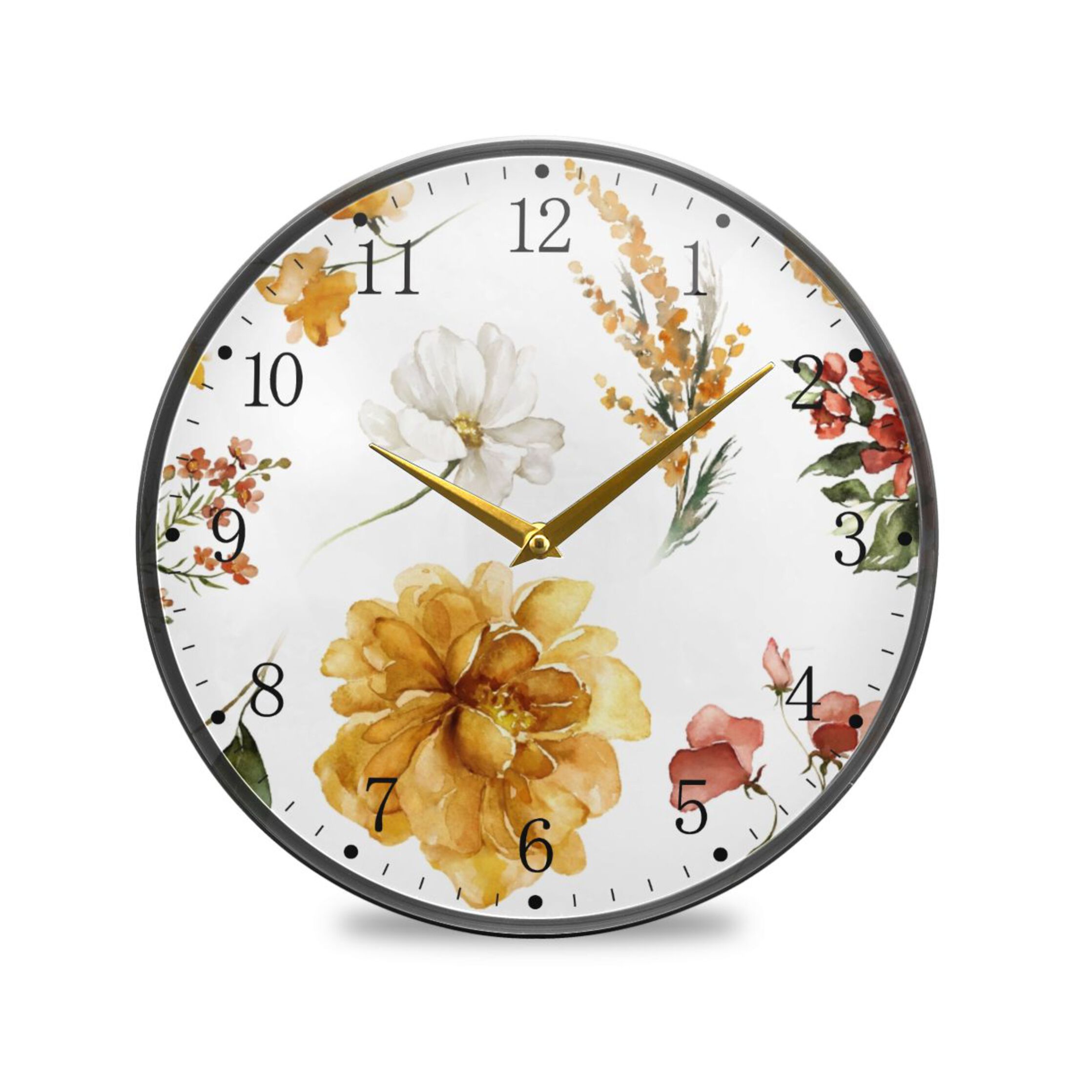 Flower Green Leaves Bouquets Acrylic Wall Clocks Quiet Round Clock ...