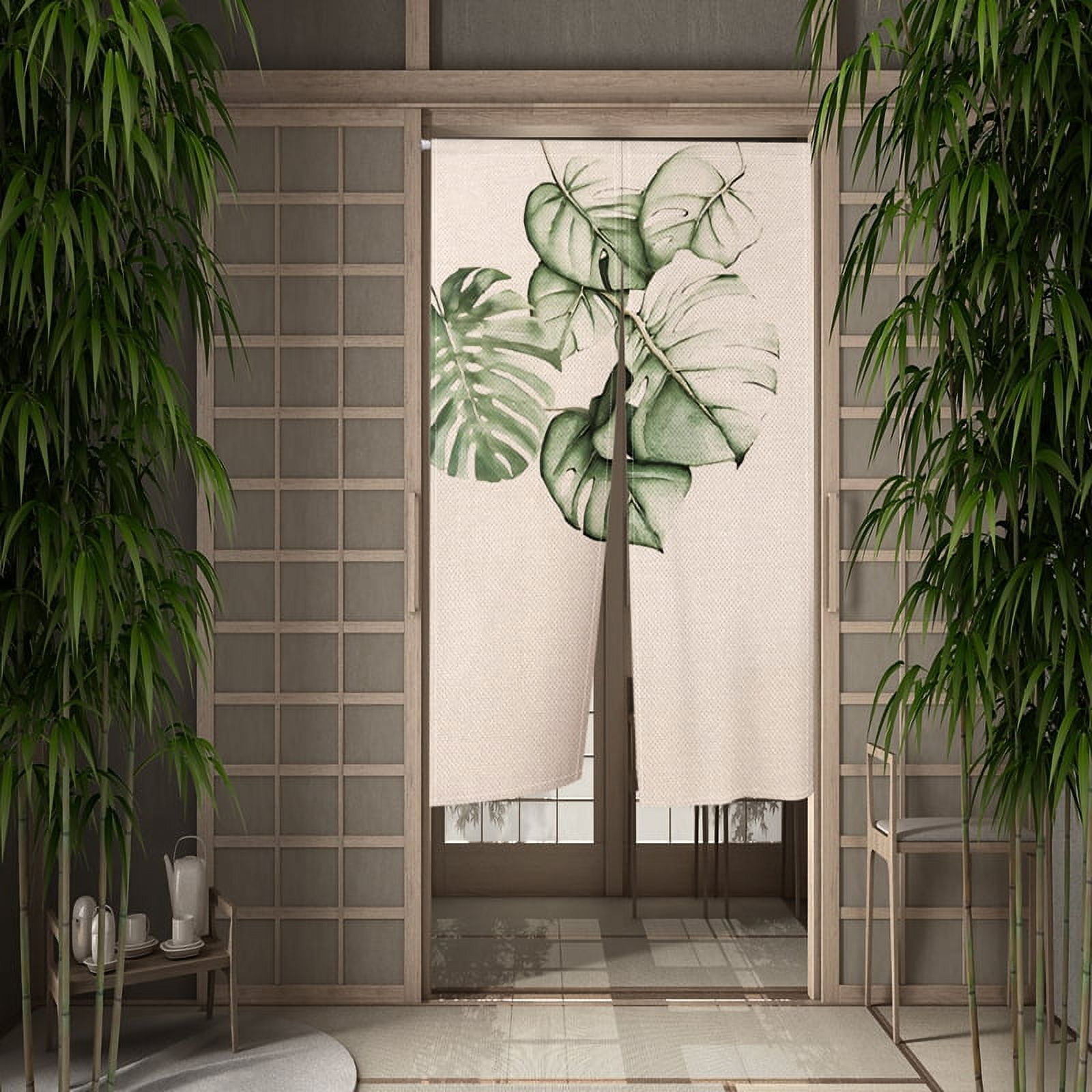 Flower Green Leaves Door Curtain Dining Door Curtains Minimalism Partition Curtain Drape Kitchen ...