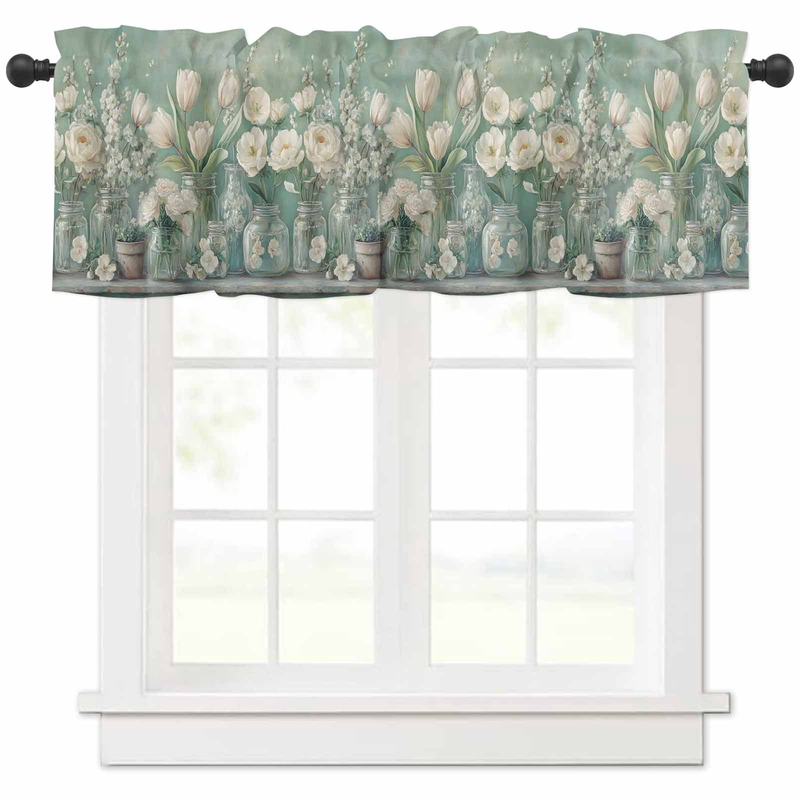 Flower Green Valances for Windows Farmhouse Kitchen Curtains Valances ...