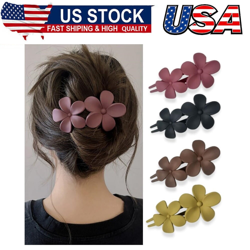 Flower Hair Clips,Matte French Barrettes,Black Floral Hairpins,Claw ...