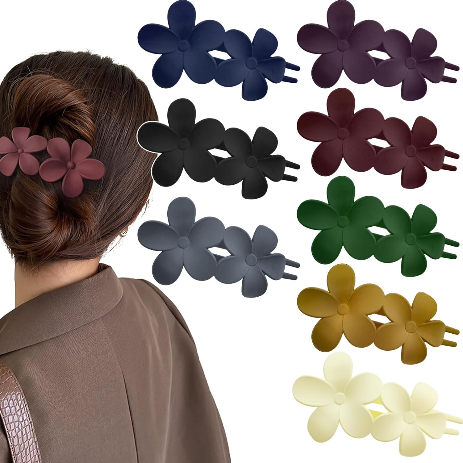 Flower Hair Clips Matte French Hair Barrette Black Floral Hairpins Hair ...