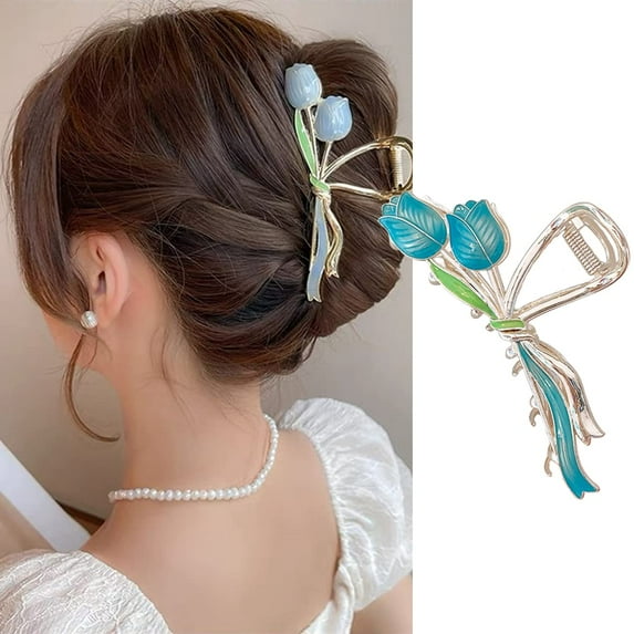 Flower Hair Clips Summer Metal Blue Tulip Bouquet Designs for Women ...