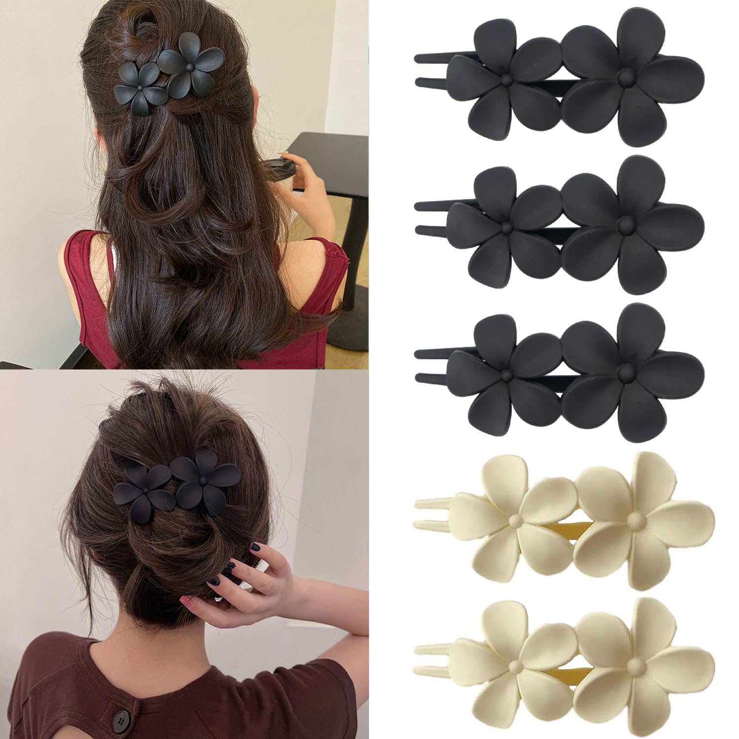 Flower Hair Clips for Women - French Flat Hair Claw, Matte Clips, Non ...