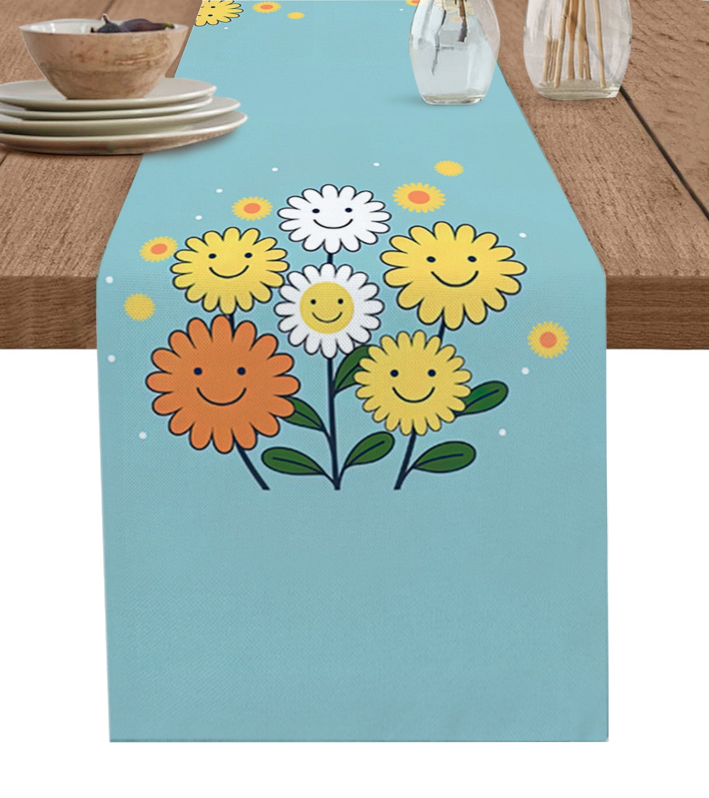 Flower Hand Painted Smiley Face Leaves Table Runner ration Home r ...