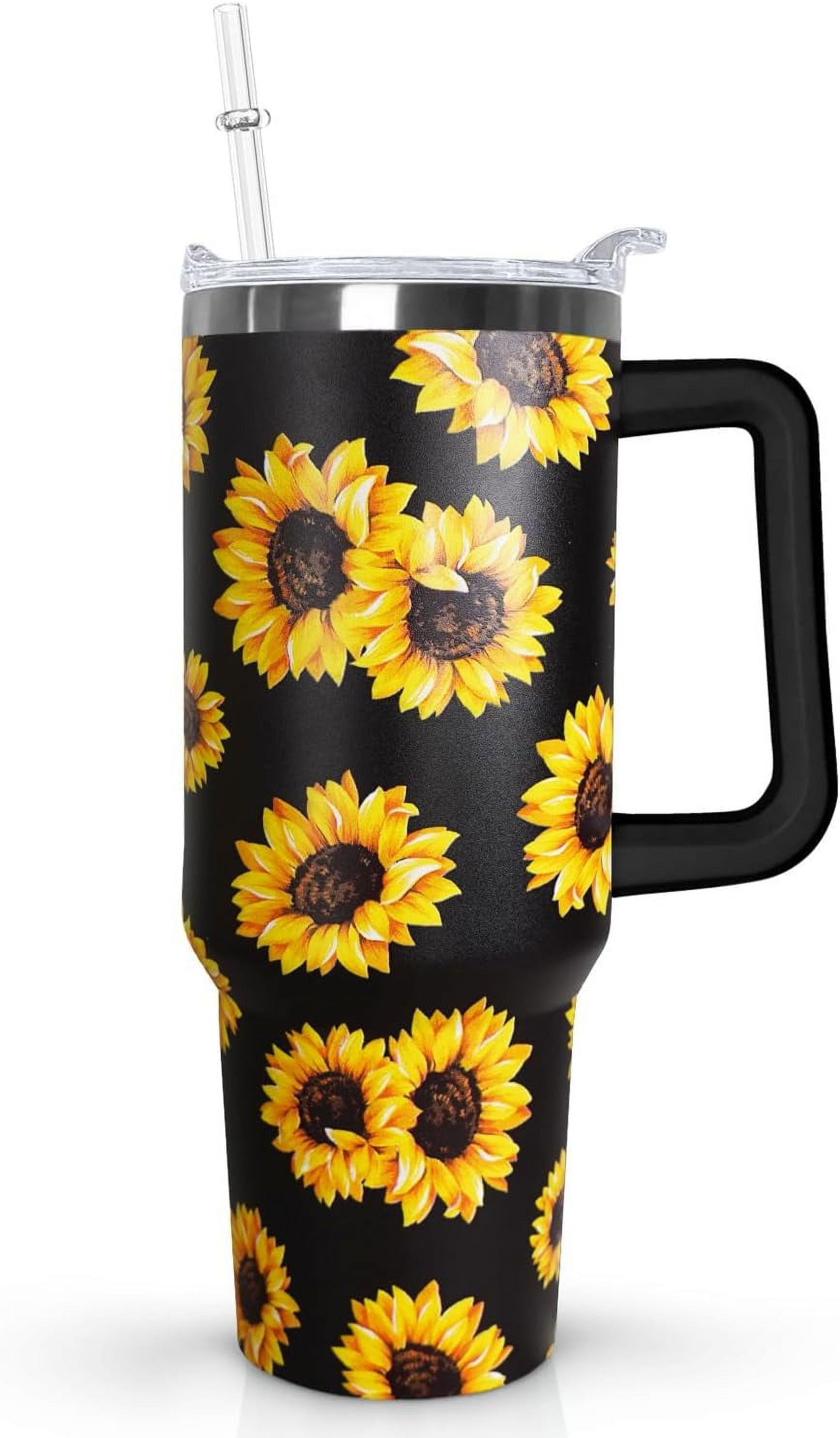 Flower Handle Sunflower Tumbler with Handle Lid and Straw, Sunflower ...