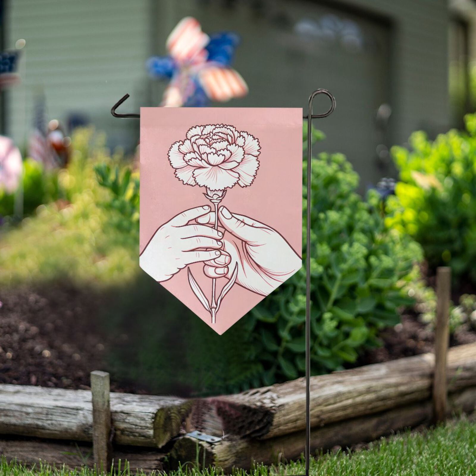 Flower Hands Pink Garden Flag 18" x 12.5" Double Sided Yard Lawn ...