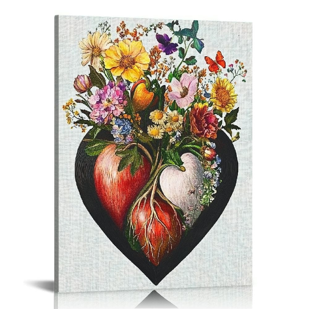 Flower Heart Anatomy Canvas Wall Art, Office Vintage Floral Organs ...