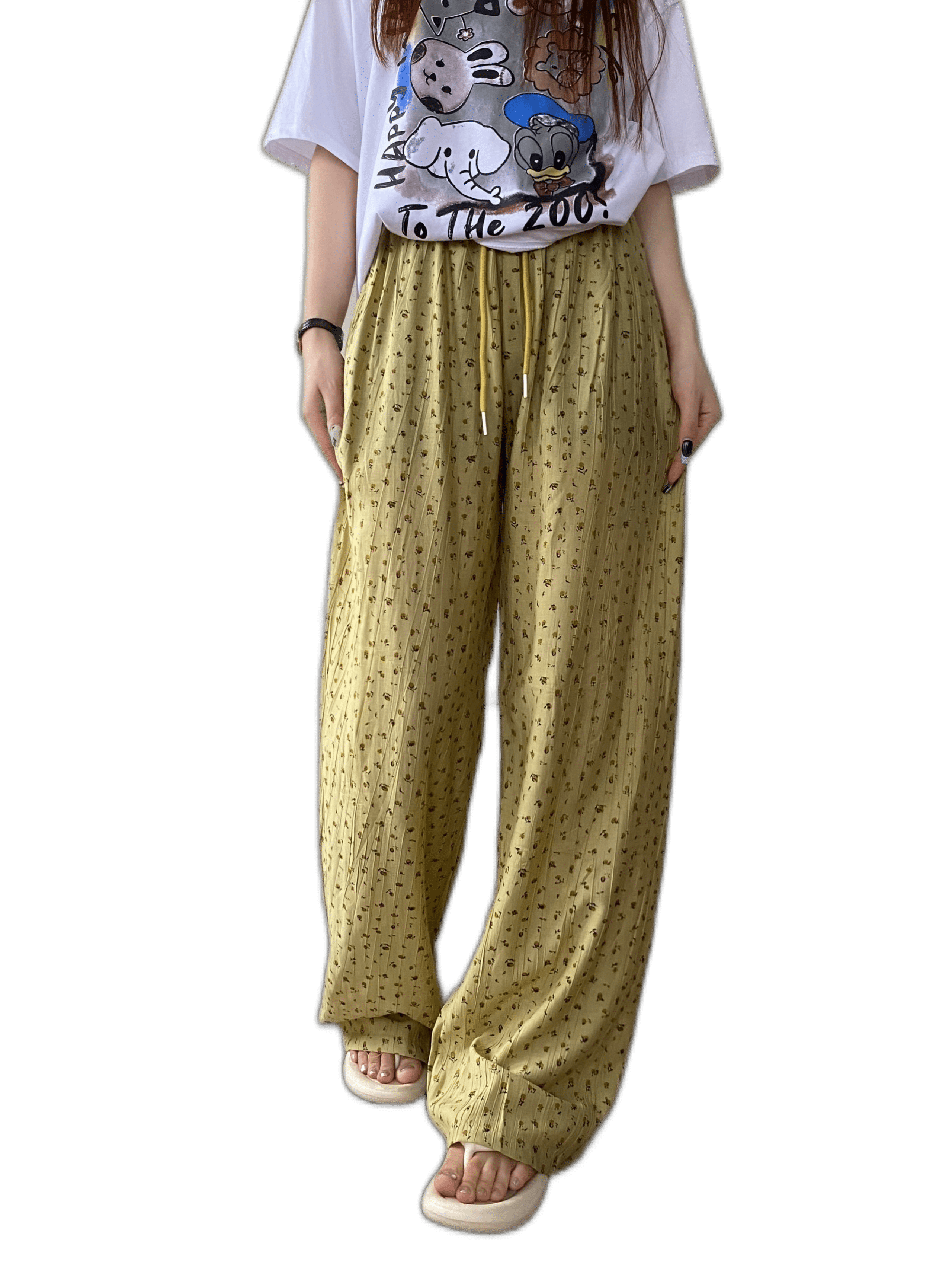 Flower High Waist Wide Leg Pants Loose And Thin Leisure Pants