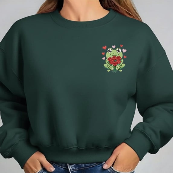Flower Holding Frog Chest Design Frog Embroidered ,SWEATSHIRT All Size ...