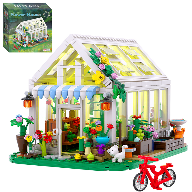 Flower House Building Set, Garden House Building Toy with LED Light ...