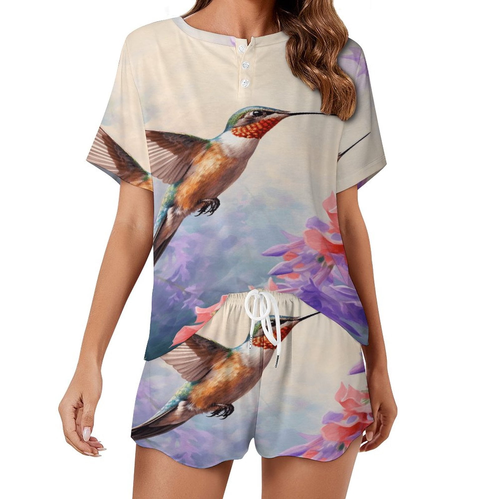 Flower Hummingbird 2 Pack Women’s Pajama Set Print Sleepwear And Shorts ...