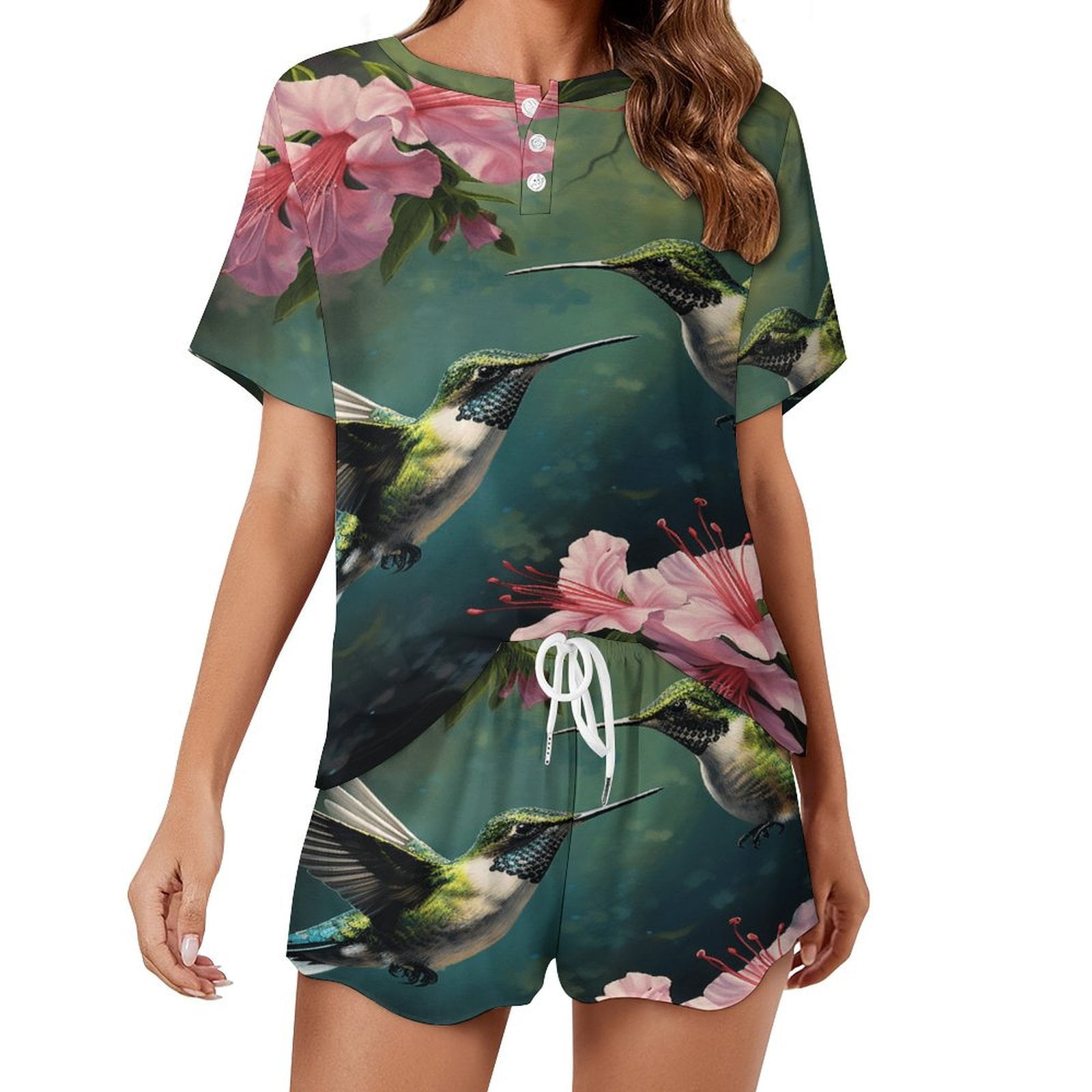 Flower Hummingbird 2 Pack Women’s Pajama Set Print Sleepwear And Shorts ...