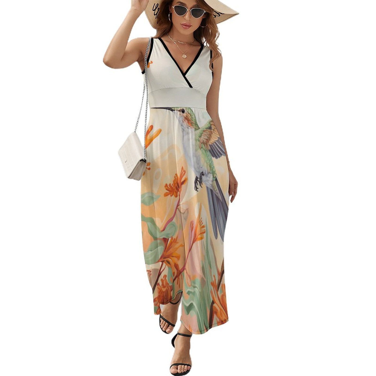 Flower Hummingbird Art Sleeveless Dress Women's Summer Suit Dresses for ...