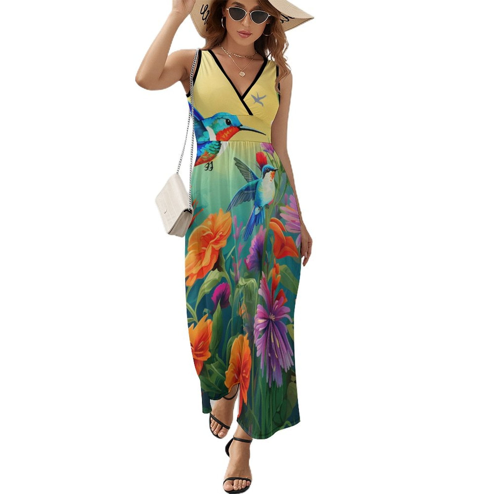 Flower Hummingbird Art Sleeveless Dress Women's Summer Suit Dresses for ...