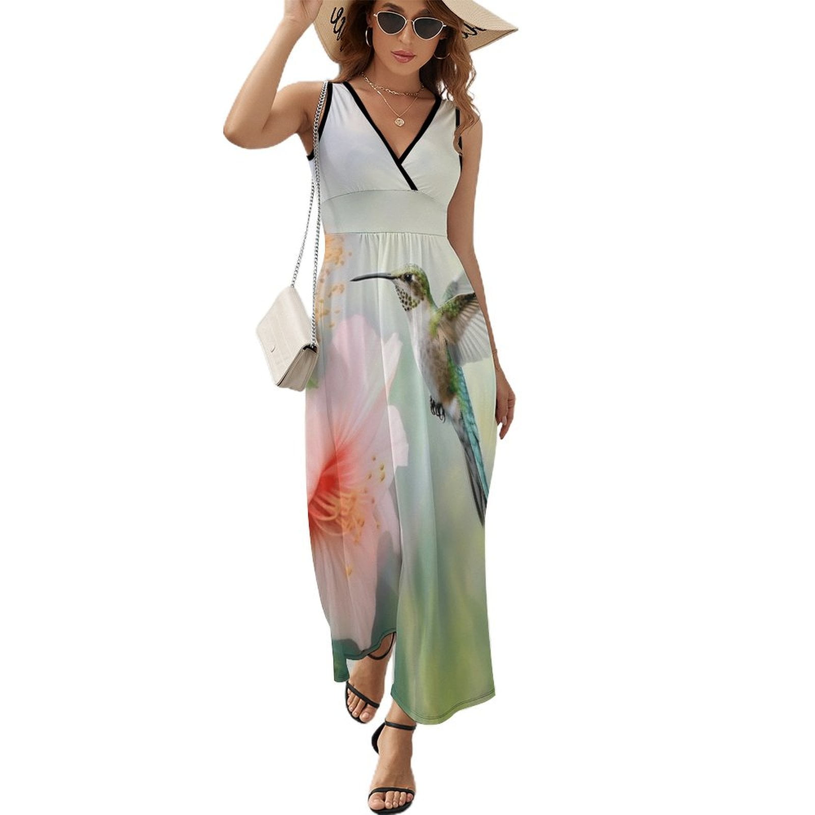Flower Hummingbird Art Sleeveless Dress Women's Summer Suit Dresses for ...