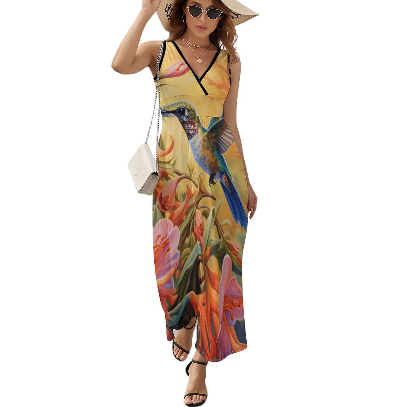 Flower Hummingbird Art Sleeveless Dress Women's Summer Suit Dresses for ...