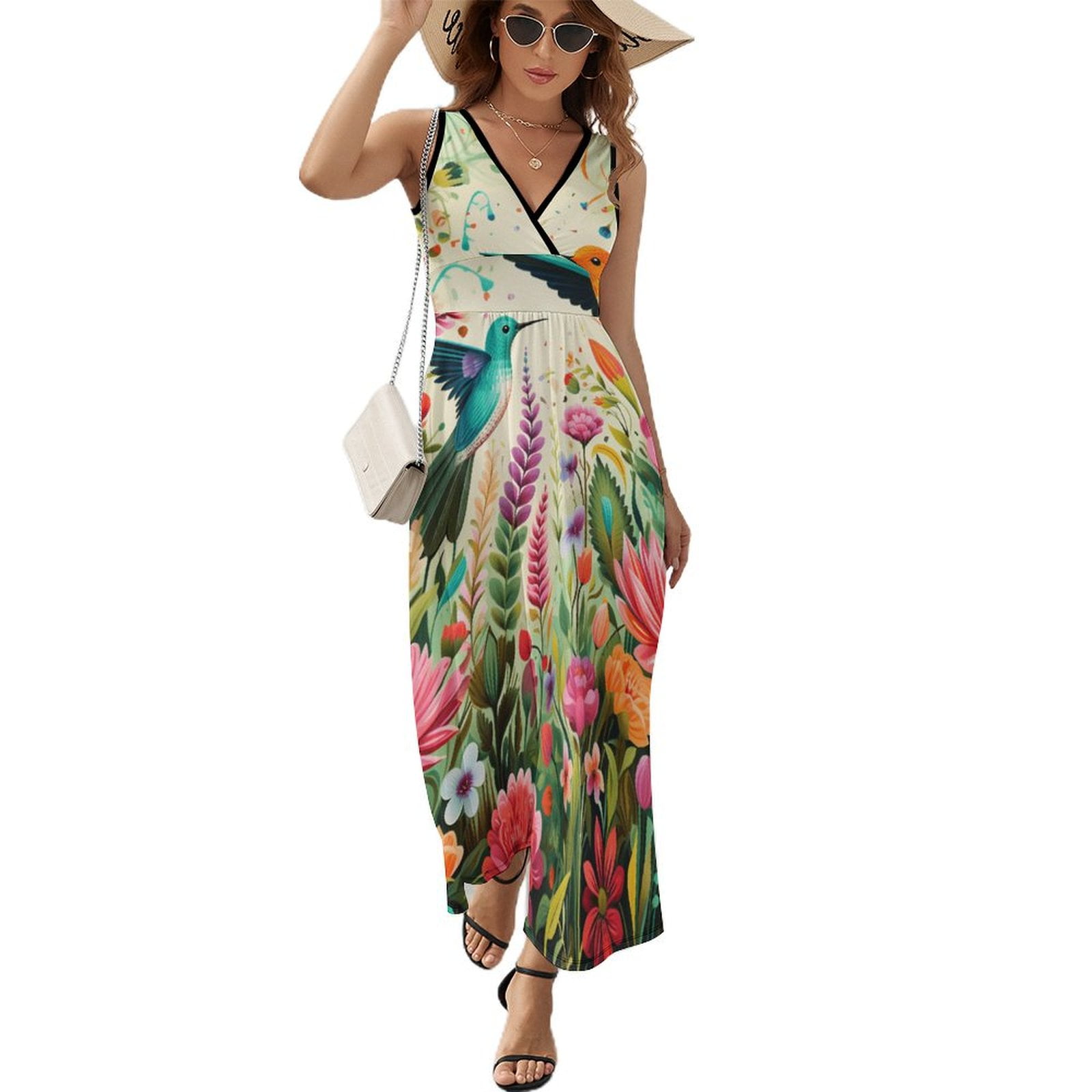 Flower Hummingbird Art Sleeveless Dress Women's Summer Suit Dresses for ...