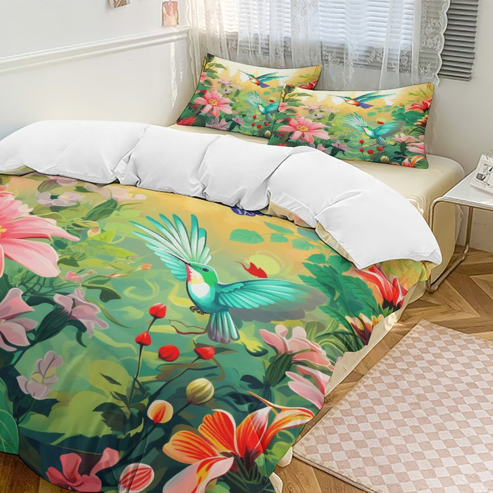 Flower Hummingbird Duvet Cover Set Pattern Soft Bedding Set Comforter ...