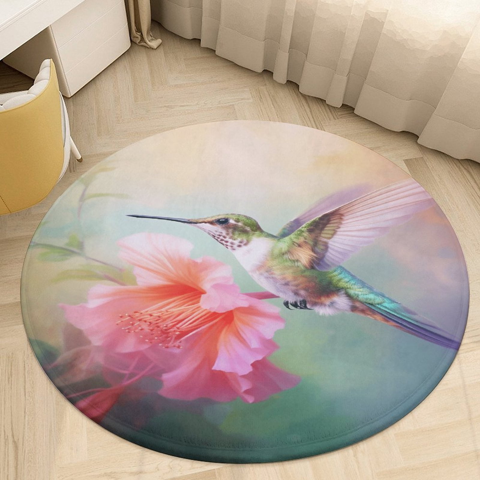 Flower Hummingbird Floral Medallion Round Rug - Small Round Area Rug ...