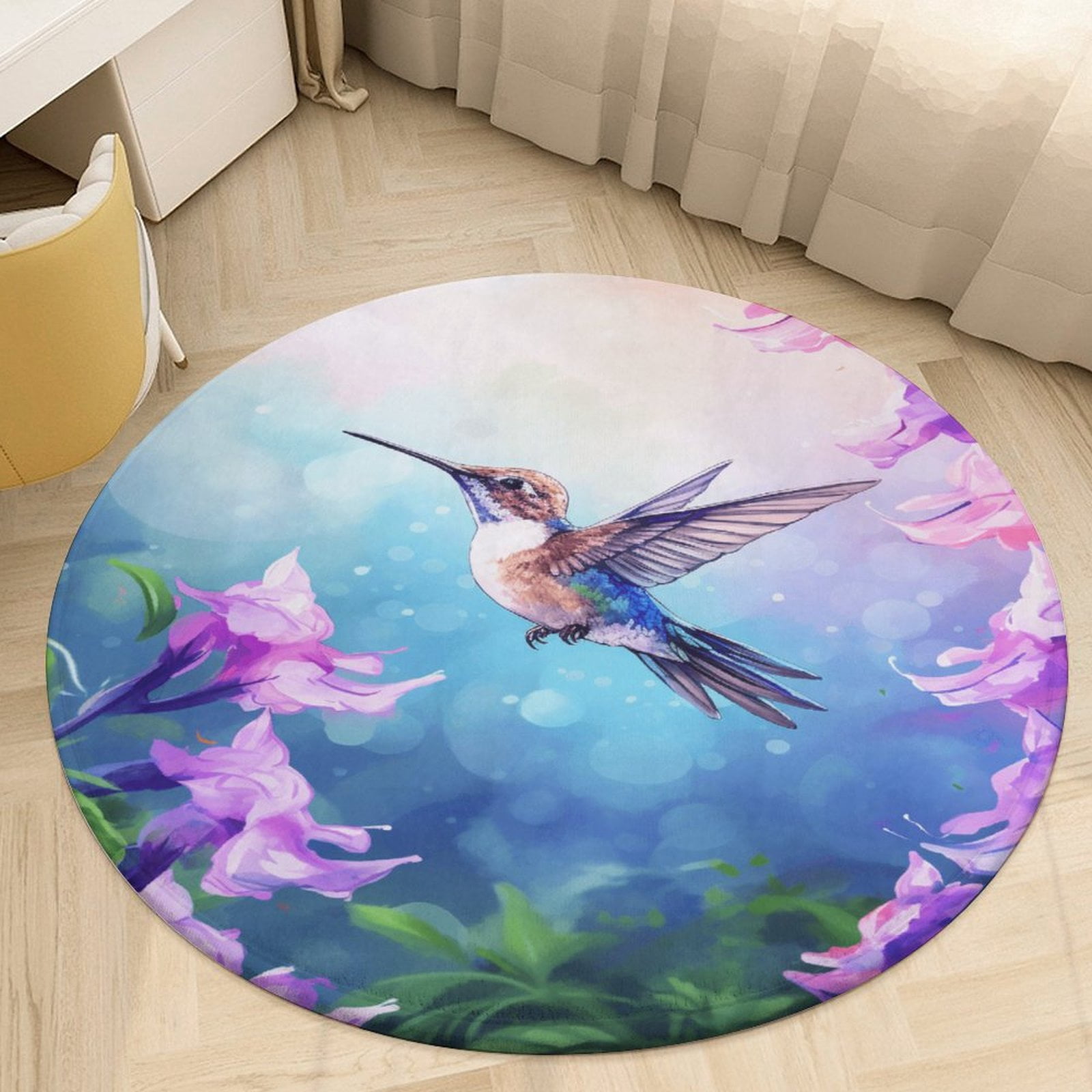 Flower Hummingbird Floral Medallion Round Rug - Small Round Area Rug ...
