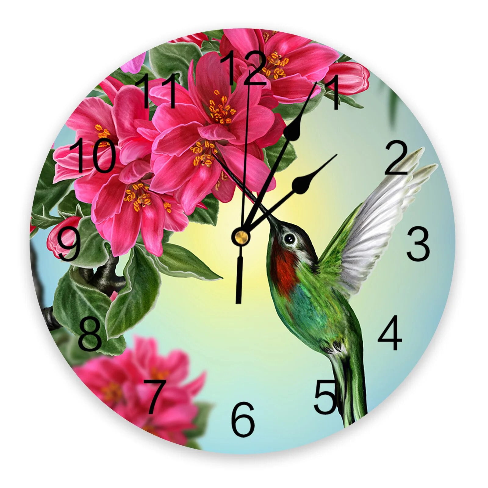 Flower Hummingbird PVC Wall Clock Modern Design Living Room Decoration ...