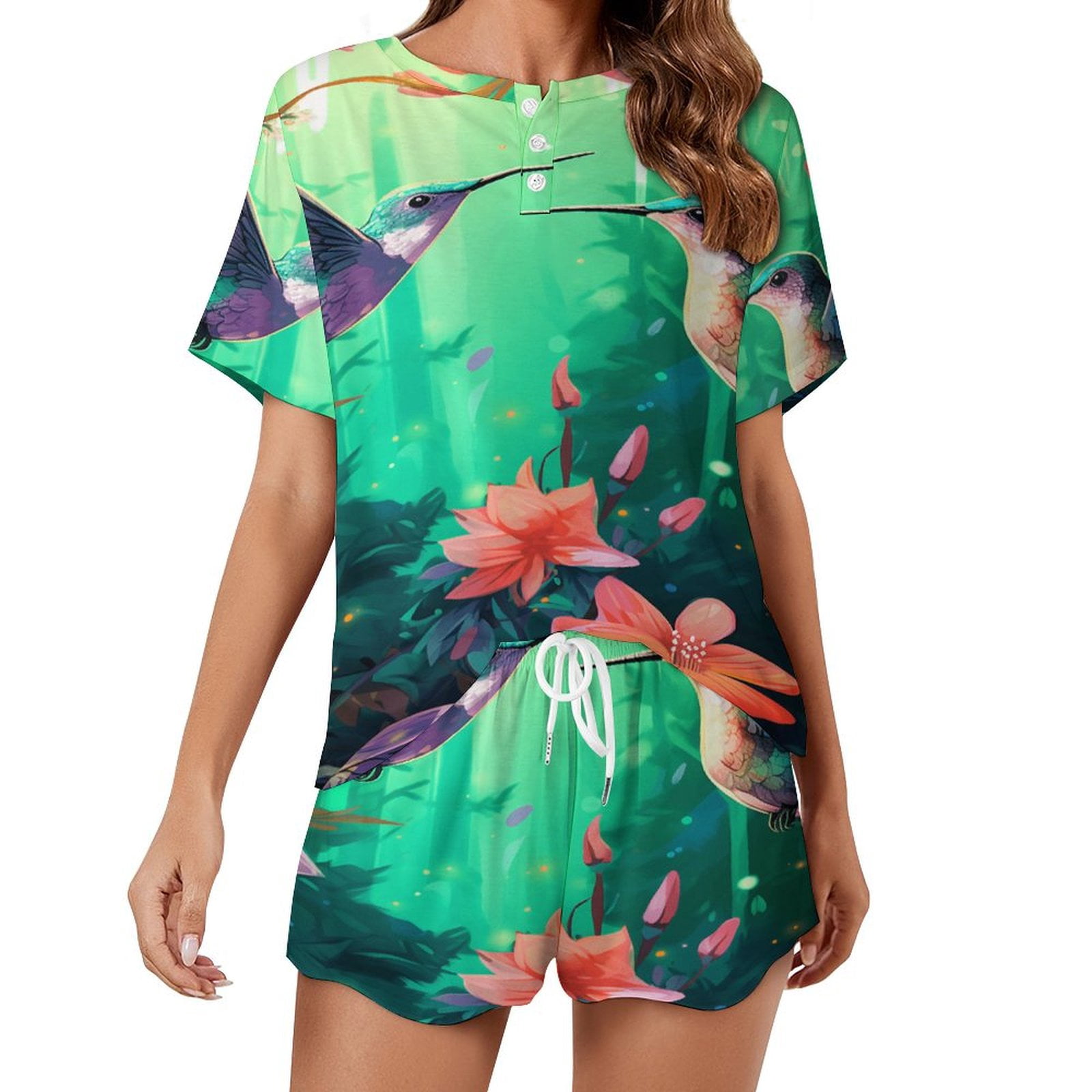 Flower Hummingbird Pajama Set for Women 2 Piece Sleepwear Loungewear ...