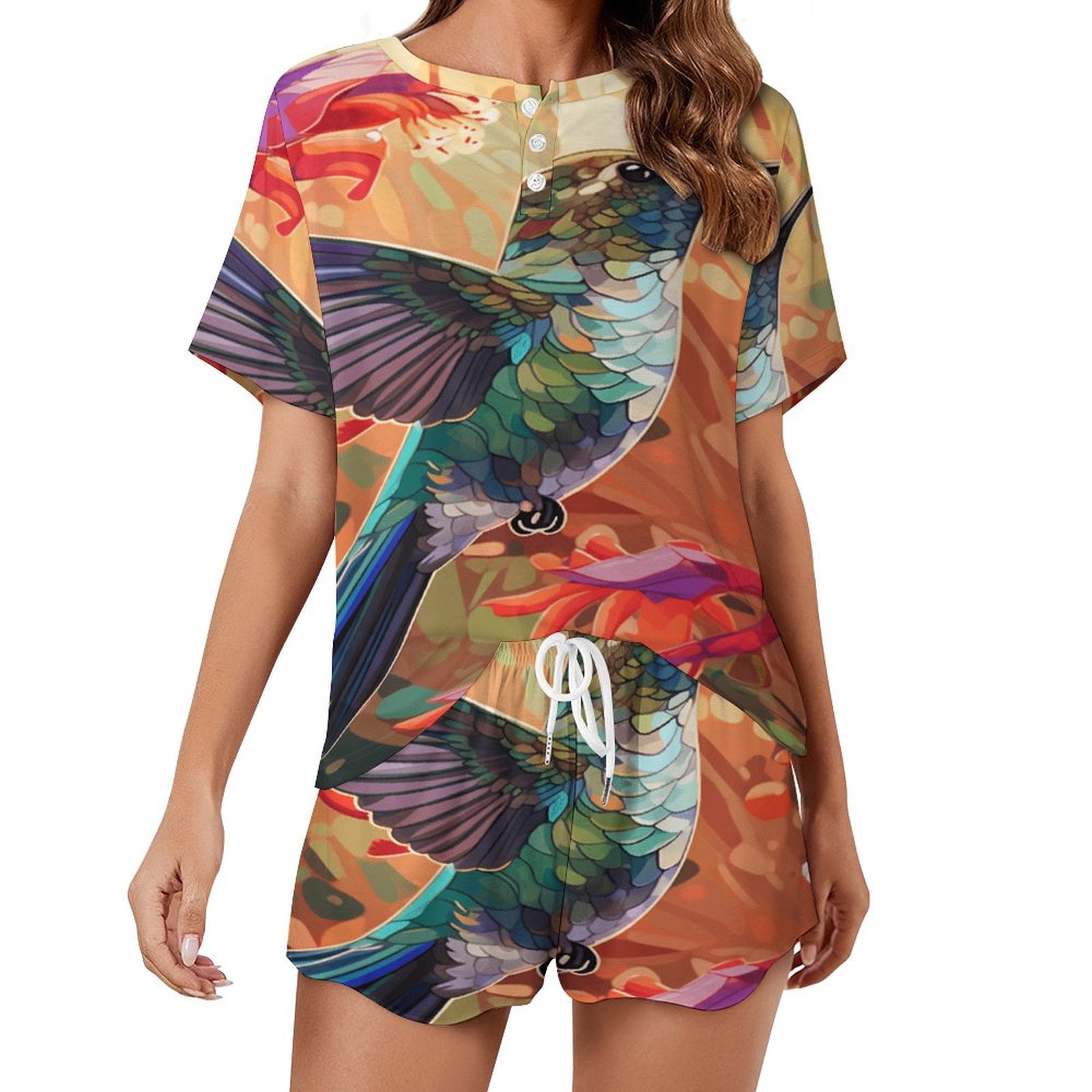Flower Hummingbird Pajama Set for Women 2 Piece Sleepwear Loungewear ...