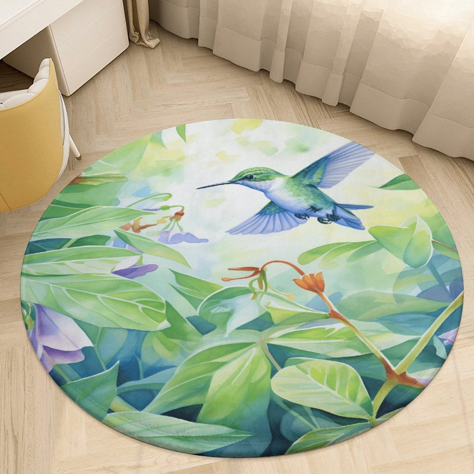 Flower Hummingbird Round Rugs -Washable Non-Slip Small Round Area Rug ...